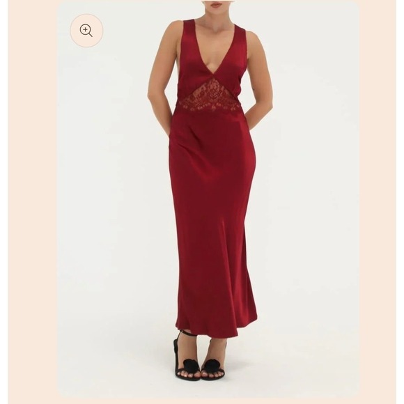 Rumored | Dresses | Rumored Vanity Midi Slip Dress Red Satin Lace ...
